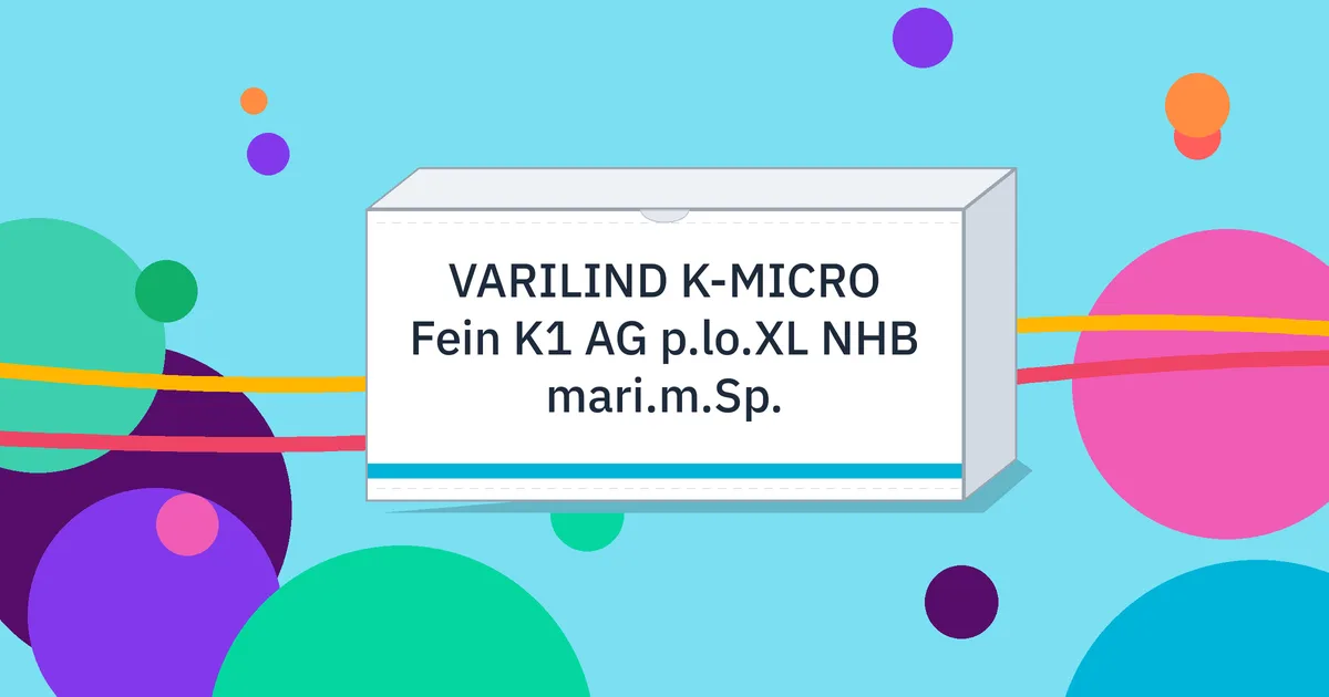 Symbolbild: Packung mit der Aufschrift VARILIND K-MICRO Fein K1 AG p.lo.XL NHB mari.m.Sp. (PZN 20554918) – Verfügbarkeit und Bezug in Apotheken in Frankfurt am Main