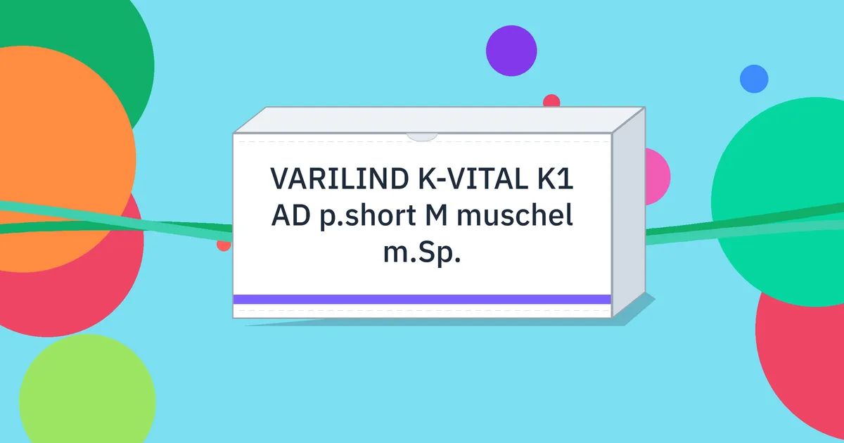 Symbolbild: Packung mit der Aufschrift VARILIND K-VITAL K1 AD p.short M muschel m.Sp. (PZN 20567074) – Verfügbarkeit und Bezug in Apotheken in Frankfurt am Main