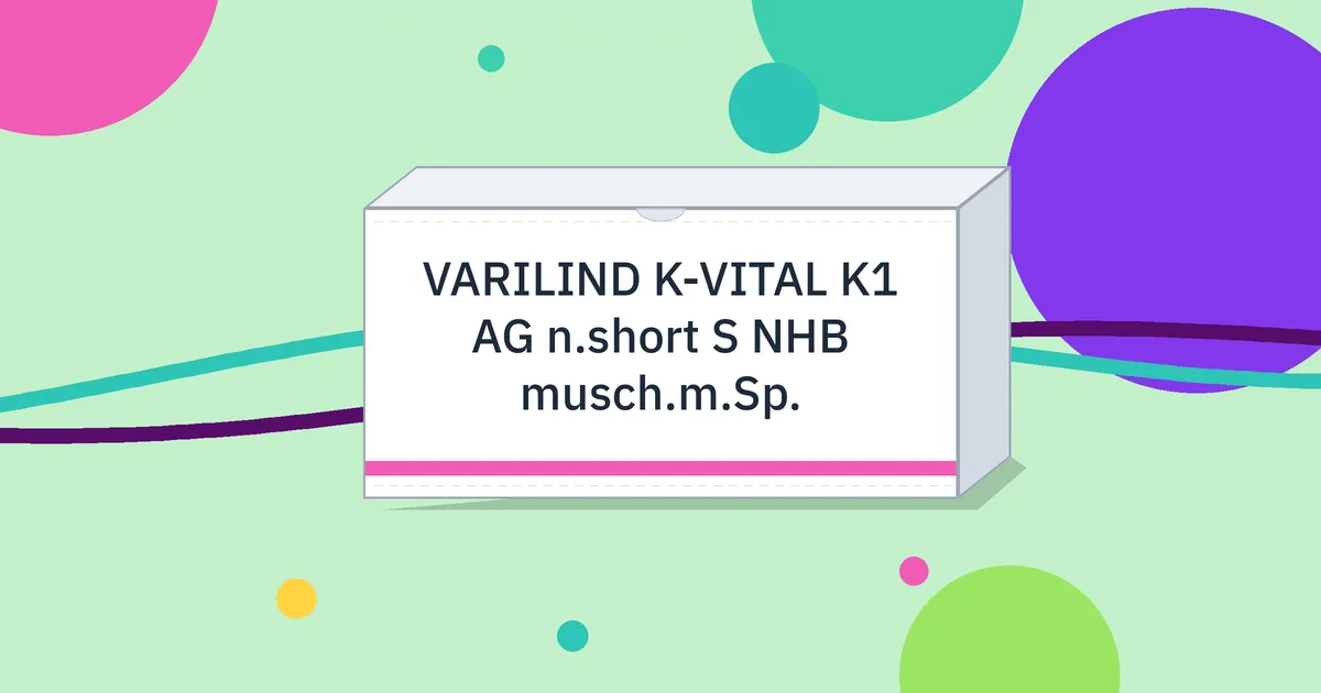Symbolbild: Packung mit der Aufschrift VARILIND K-VITAL K1 AG n.short S NHB musch.m.Sp. (PZN 20563805) – Verfügbarkeit und Bezug in Apotheken in Frankfurt am Main