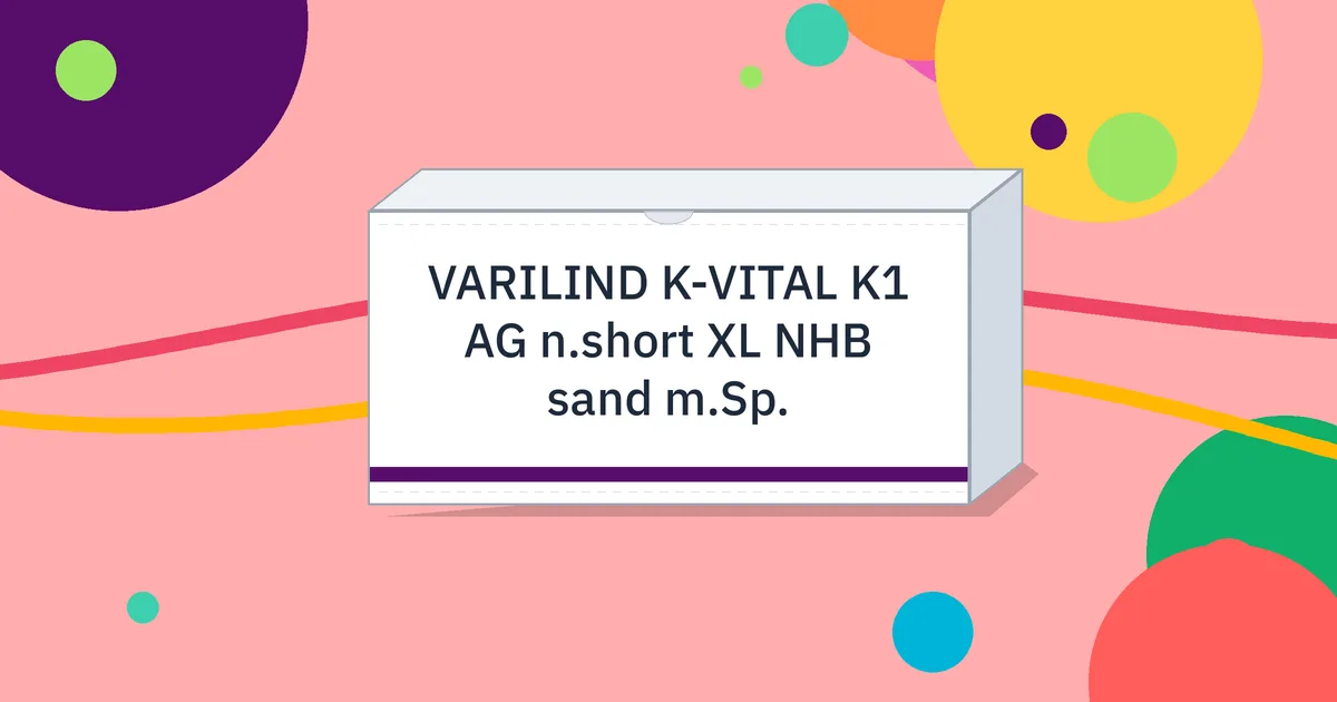 Symbolbild: Packung mit der Aufschrift VARILIND K-VITAL K1 AG n.short XL NHB sand m.Sp. (PZN 20562680) – Verfügbarkeit und Bezug in Apotheken in Frankfurt am Main