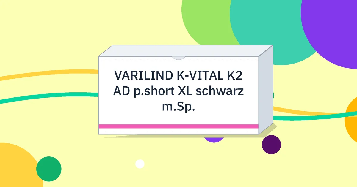 Symbolbild: Packung mit der Aufschrift VARILIND K-VITAL K2 AD p.short XL schwarz m.Sp. (PZN 20568257) – Verfügbarkeit und Bezug in Apotheken in Frankfurt am Main