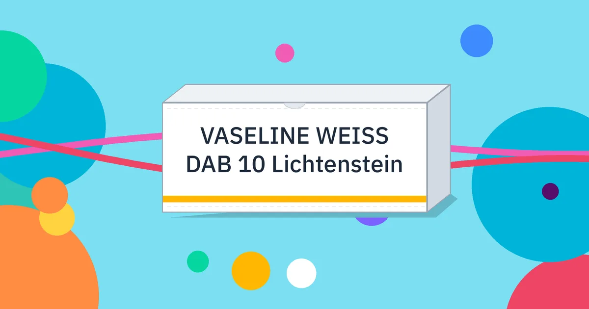 Symbolbild: Packung mit der Aufschrift VASELINE WEISS DAB 10 Lichtenstein (PZN 02726853) – Verfügbarkeit und Bezug in Apotheken in Frankfurt am Main