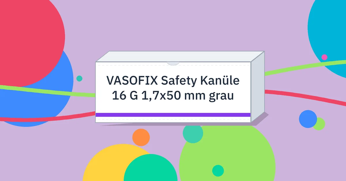Symbolbild: Packung mit der Aufschrift VASOFIX Safety Kanüle 16 G 1,7x50 mm grau (PZN 03304166) – Verfügbarkeit und Bezug in Apotheken in Frankfurt am Main