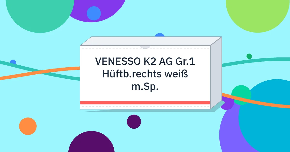 Symbolbild: Packung mit der Aufschrift VENESSO K2 AG Gr.1 Hüftb.rechts weiß m.Sp. (PZN 03273307) – Verfügbarkeit und Bezug in Apotheken in Frankfurt am Main