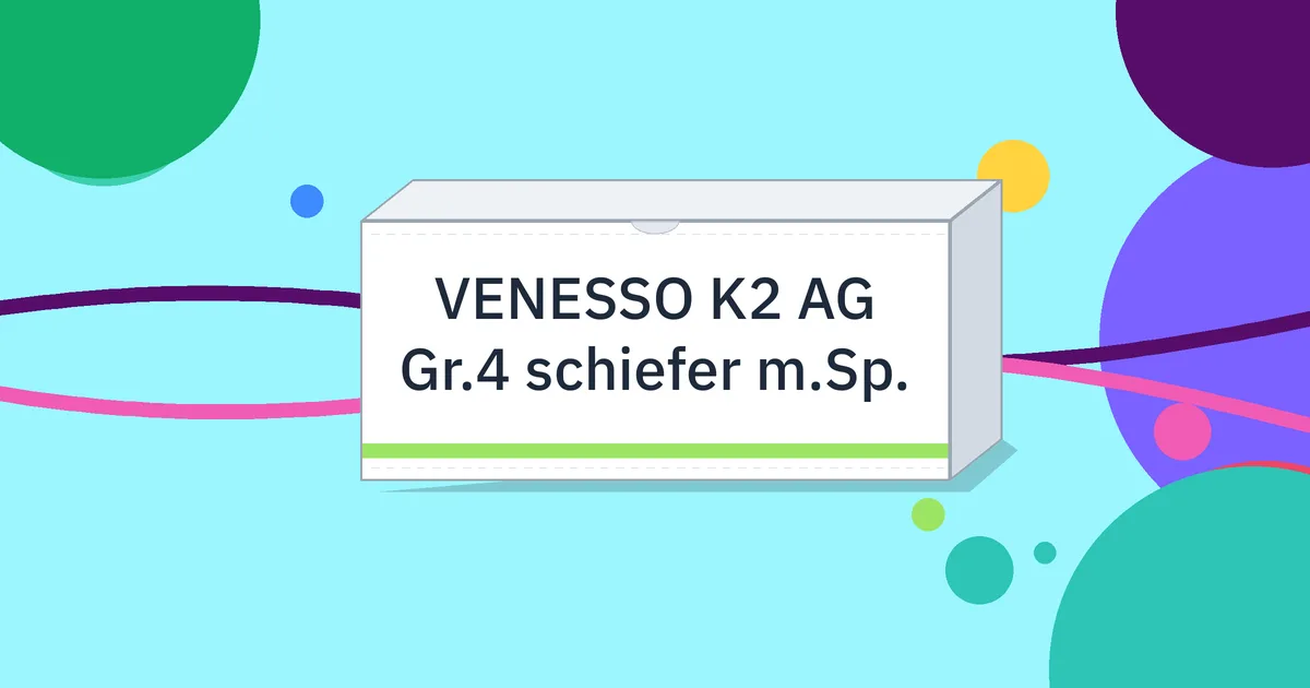 Symbolbild: Packung mit der Aufschrift VENESSO K2 AG Gr.4 schiefer m.Sp. (PZN 03276145) – Verfügbarkeit und Bezug in Apotheken in Frankfurt am Main