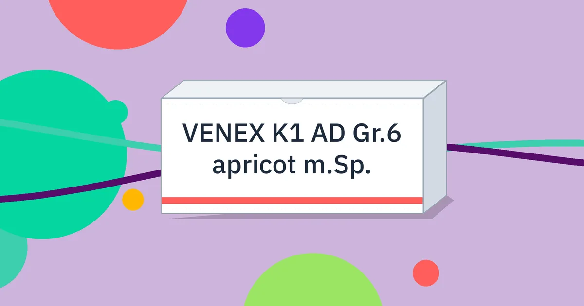 Symbolbild: Packung mit der Aufschrift VENEX K1 AD Gr.6 apricot m.Sp. (PZN 03183975) – Verfügbarkeit und Bezug in Apotheken in Frankfurt am Main