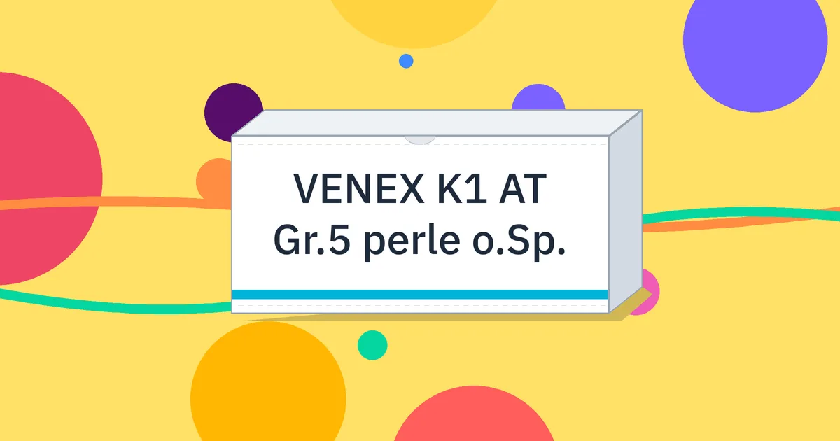 Symbolbild: Packung mit der Aufschrift VENEX K1 AT Gr.5 perle o.Sp. (PZN 03197641) – Verfügbarkeit und Bezug in Apotheken in Frankfurt am Main