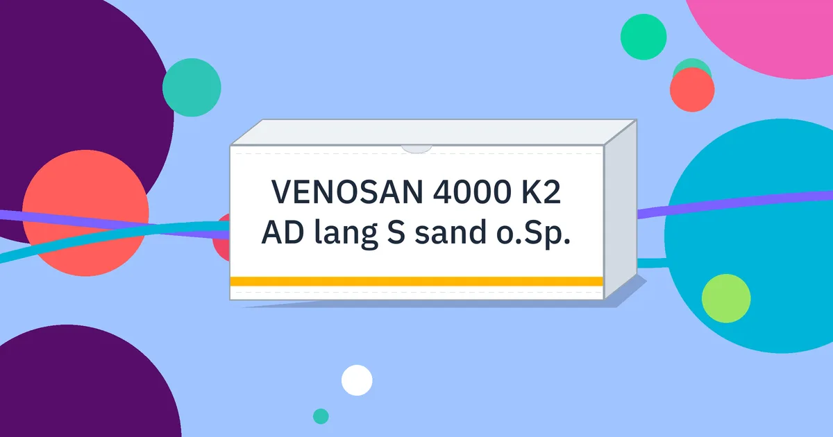 Symbolbild: Packung mit der Aufschrift VENOSAN 4000 K2 AD lang S sand o.Sp. (PZN 14422302) – Verfügbarkeit und Bezug in Apotheken in Frankfurt am Main