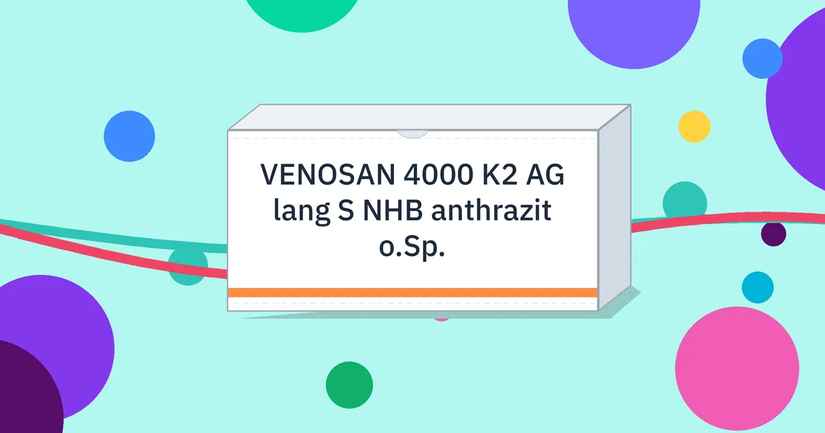 Symbolbild: Packung mit der Aufschrift VENOSAN 4000 K2 AG lang S NHB anthrazit o.Sp. (PZN 16601701) – Verfügbarkeit und Bezug in Apotheken in Frankfurt am Main