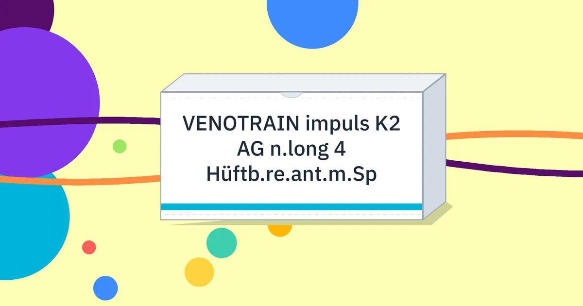 Symbolbild: Packung mit der Aufschrift VENOTRAIN impuls K2 AG n.long 4 Hüftb.re.ant.m.Sp (PZN 15217030) – Verfügbarkeit und Bezug in Apotheken in Frankfurt am Main