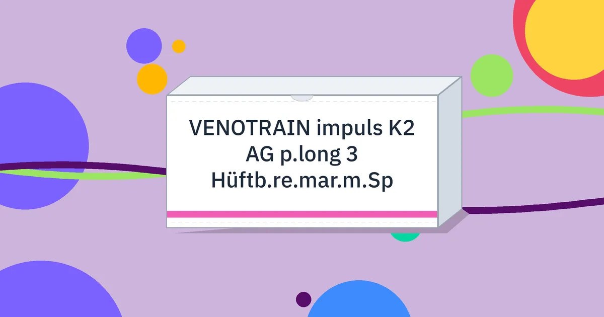 Symbolbild: Packung mit der Aufschrift VENOTRAIN impuls K2 AG p.long 3 Hüftb.re.mar.m.Sp (PZN 15216622) – Verfügbarkeit und Bezug in Apotheken in Frankfurt am Main
