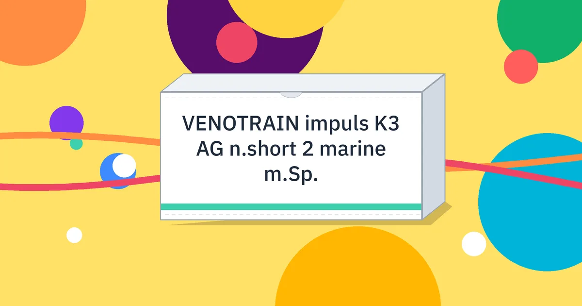 Symbolbild: Packung mit der Aufschrift VENOTRAIN impuls K3 AG n.short 2 marine m.Sp. (PZN 15212848) – Verfügbarkeit und Bezug in Apotheken in Frankfurt am Main