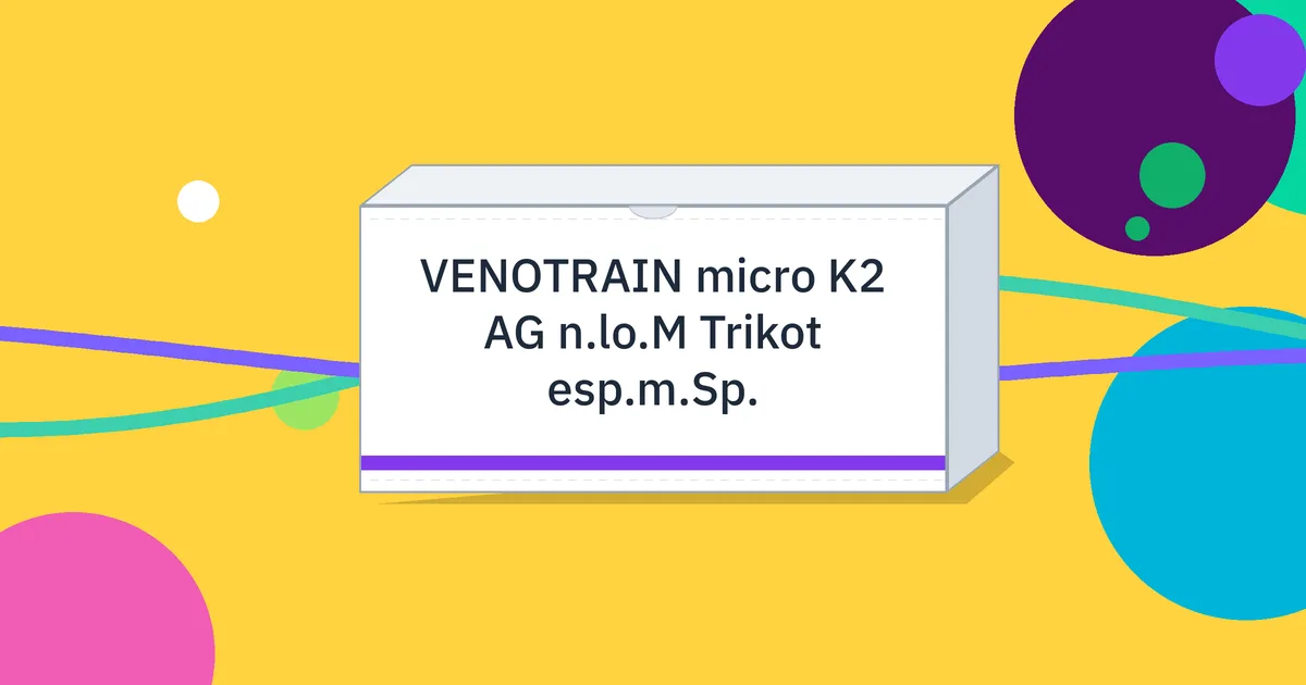 Symbolbild: Packung mit der Aufschrift VENOTRAIN micro K2 AG n.lo.M Trikot esp.m.Sp. (PZN 05712969) – Verfügbarkeit und Bezug in Apotheken in Frankfurt am Main