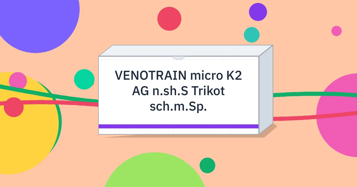 Symbolbild: Packung mit der Aufschrift VENOTRAIN micro K2 AG n.sh.S Trikot sch.m.Sp. (PZN 02354386) – Verfügbarkeit und Bezug in Apotheken in Frankfurt am Main