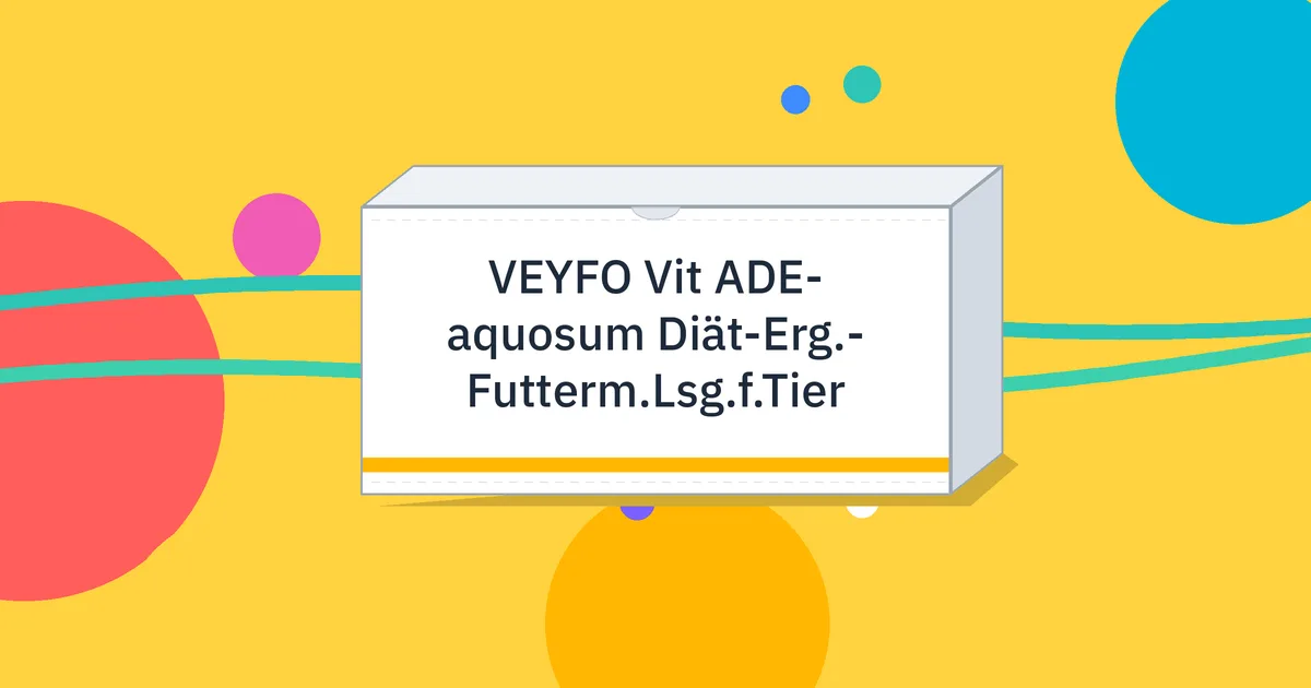 Symbolbild: Packung mit der Aufschrift VEYFO Vit ADE-aquosum Diät-Erg.-Futterm.Lsg.f.Tier (PZN 18751764) – Verfügbarkeit und Bezug in Apotheken in Frankfurt am Main