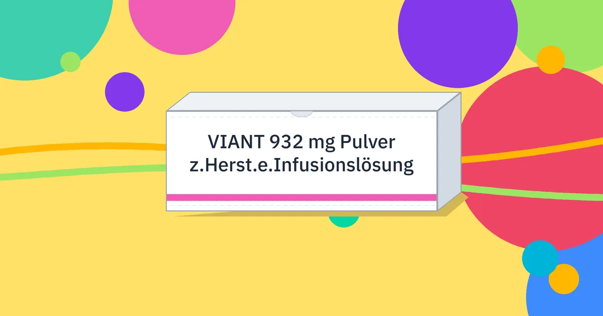 Symbolbild: Packung mit der Aufschrift VIANT 932 mg Pulver z.Herst.e.Infusionslösung (PZN 17875984) – Verfügbarkeit und Bezug in Apotheken in Frankfurt am Main