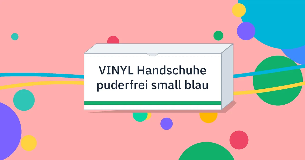 Symbolbild: Packung mit der Aufschrift VINYL Handschuhe puderfrei small blau (PZN 04650551) – Verfügbarkeit und Bezug in Apotheken in Frankfurt am Main