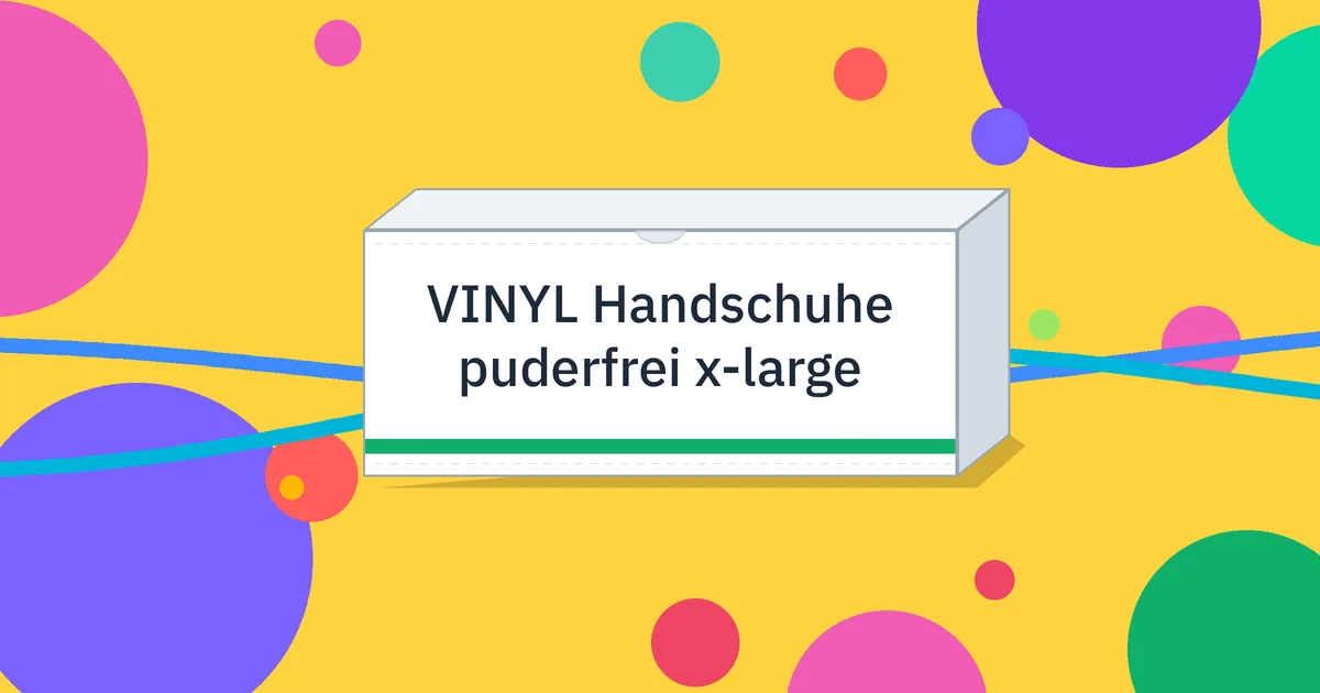 Symbolbild: Packung mit der Aufschrift VINYL Handschuhe puderfrei x-large (PZN 01412880) – Verfügbarkeit und Bezug in Apotheken in Frankfurt am Main