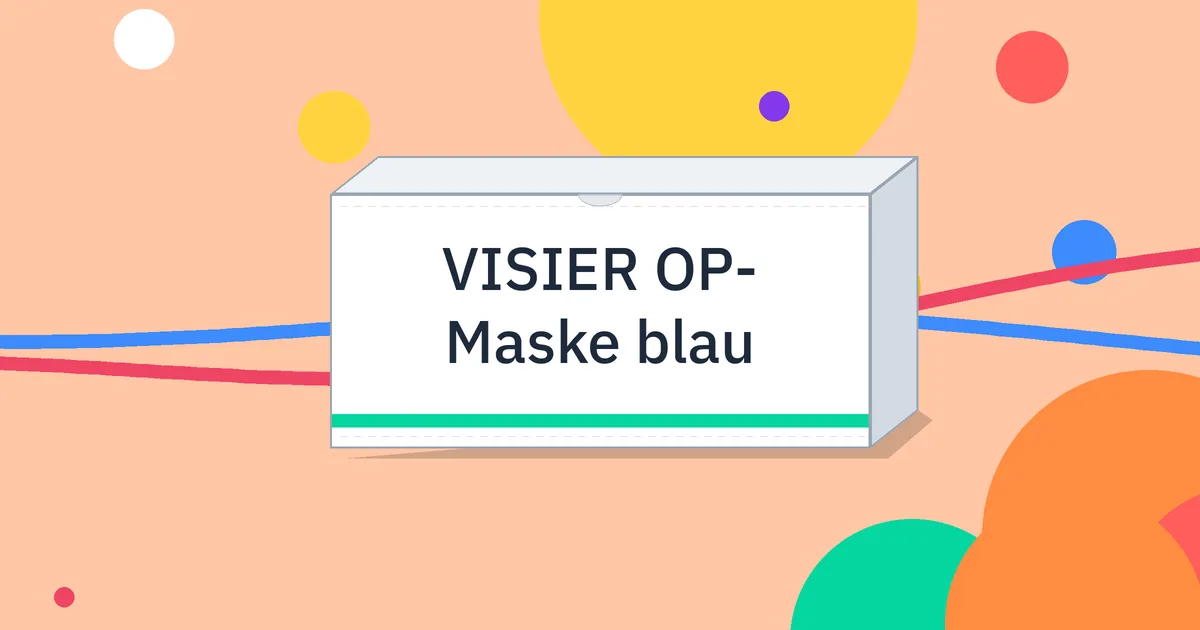 Symbolbild: Packung mit der Aufschrift VISIER OP-Maske blau (PZN 07704684) – Verfügbarkeit und Bezug in Apotheken in Frankfurt am Main