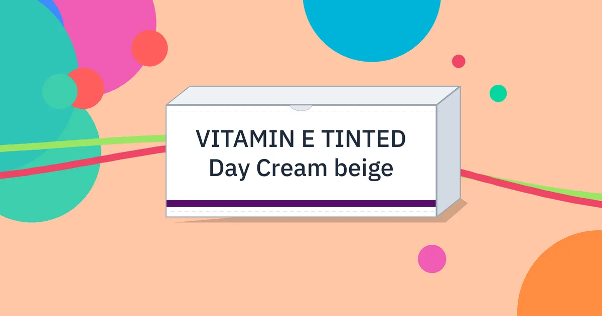 Symbolbild: Packung mit der Aufschrift VITAMIN E TINTED Day Cream beige (PZN 03673024) – Verfügbarkeit und Bezug in Apotheken in Frankfurt am Main