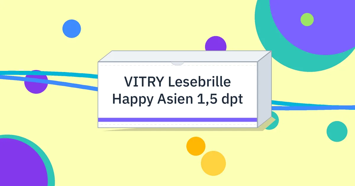 Symbolbild: Packung mit der Aufschrift VITRY Lesebrille Happy Asien 1,5 dpt (PZN 15622670) – Verfügbarkeit und Bezug in Apotheken in Frankfurt am Main