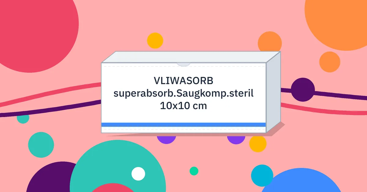 Symbolbild: Packung mit der Aufschrift VLIWASORB superabsorb.Saugkomp.steril 10x10 cm (PZN 16665003) – Verfügbarkeit und Bezug in Apotheken in Frankfurt am Main