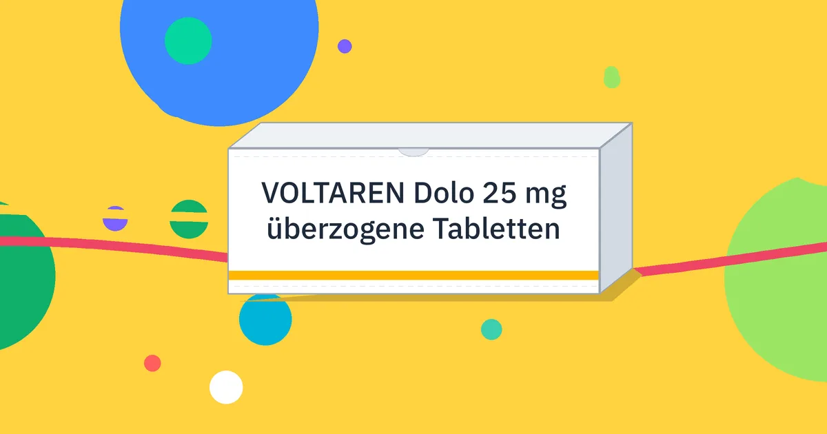 Symbolbild: Packung mit der Aufschrift VOLTAREN Dolo 25 mg überzogene Tabletten (PZN 00927263) – Verfügbarkeit und Bezug in Apotheken in Frankfurt am Main