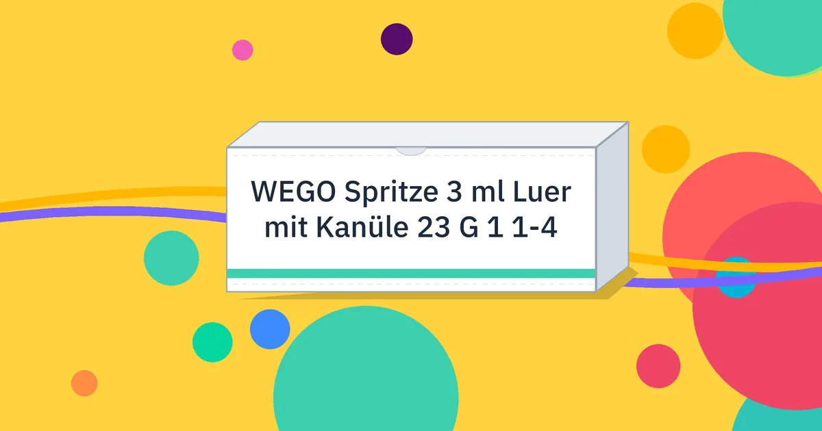 Symbolbild: Packung mit der Aufschrift WEGO Spritze 3 ml Luer mit Kanüle 23 G 1 1-4 (PZN 18858982) – Verfügbarkeit und Bezug in Apotheken in Frankfurt am Main