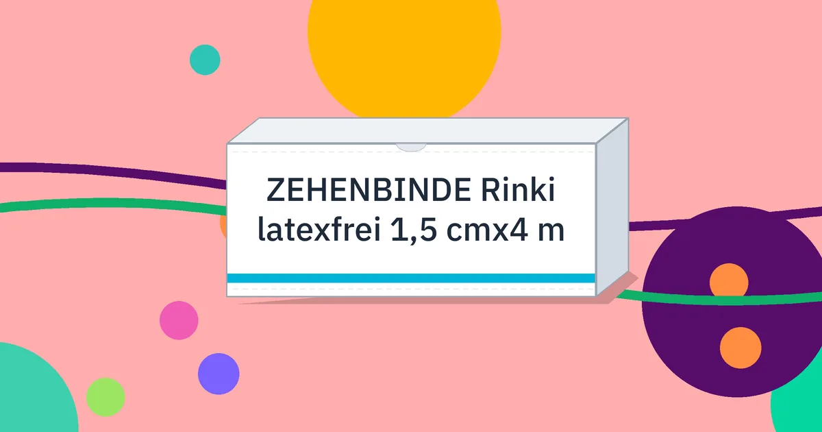 Symbolbild: Packung mit der Aufschrift ZEHENBINDE Rinki latexfrei 1,5 cmx4 m (PZN 16614916) – Verfügbarkeit und Bezug in Apotheken in Frankfurt am Main