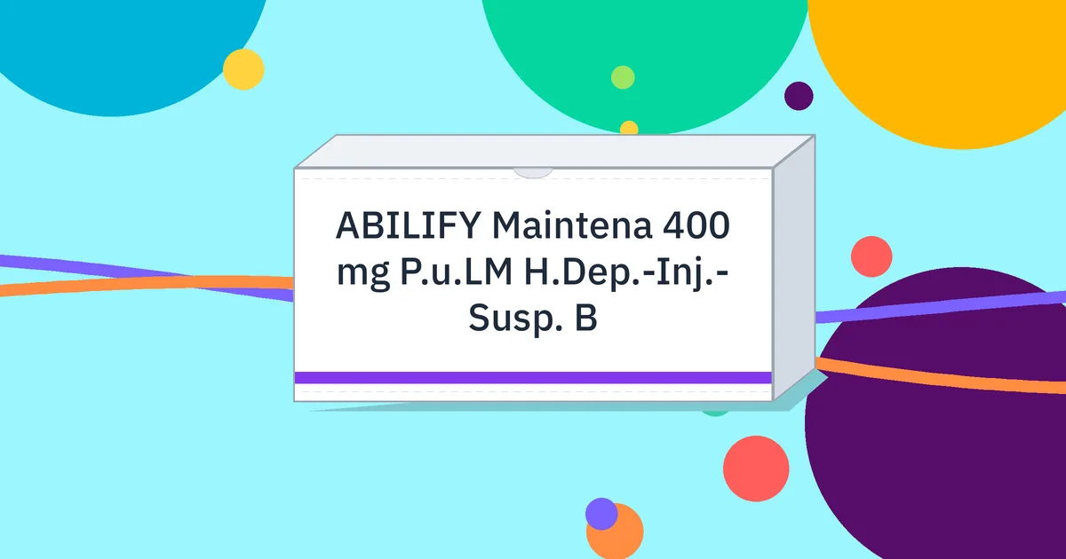 Symbolbild: Packung mit der Aufschrift ABILIFY Maintena 400 mg P.u.LM H.Dep.-Inj.-Susp. B (PZN 11557243) – Verfügbarkeit und Bezug in Apotheken in Frankfurt am Main