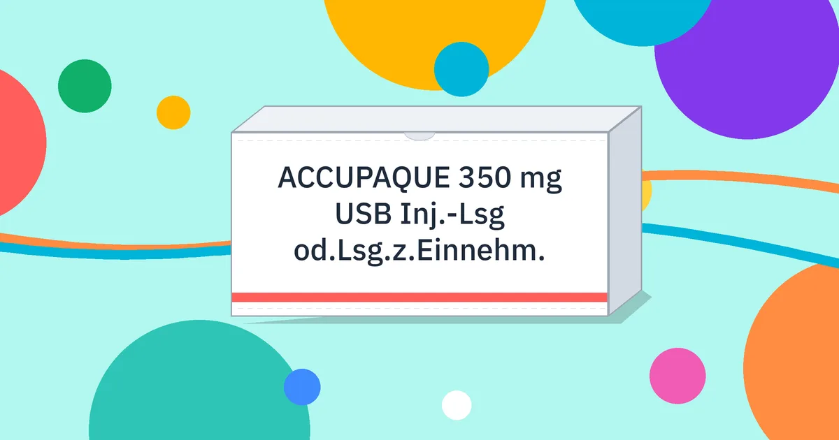 Symbolbild: Packung mit der Aufschrift ACCUPAQUE 350 mg USB Inj.-Lsg od.Lsg.z.Einnehm. (PZN 00500636) – Verfügbarkeit und Bezug in Apotheken in Frankfurt am Main
