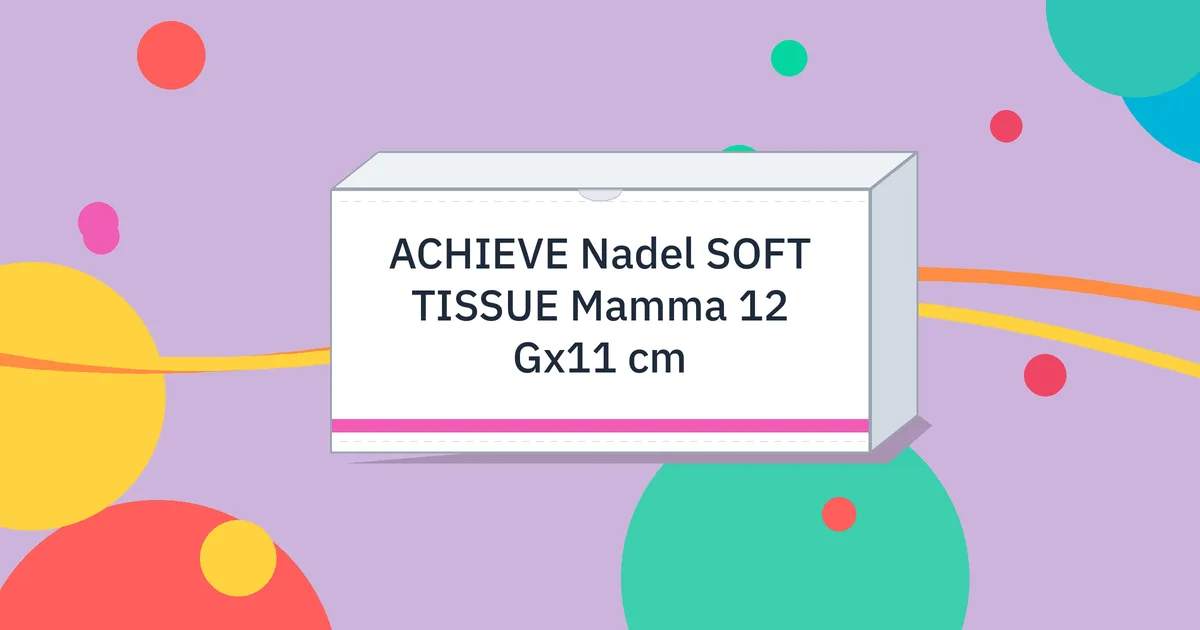 Symbolbild: Packung mit der Aufschrift ACHIEVE Nadel SOFT TISSUE Mamma 12 Gx11 cm (PZN 18764459) – Verfügbarkeit und Bezug in Apotheken in Frankfurt am Main