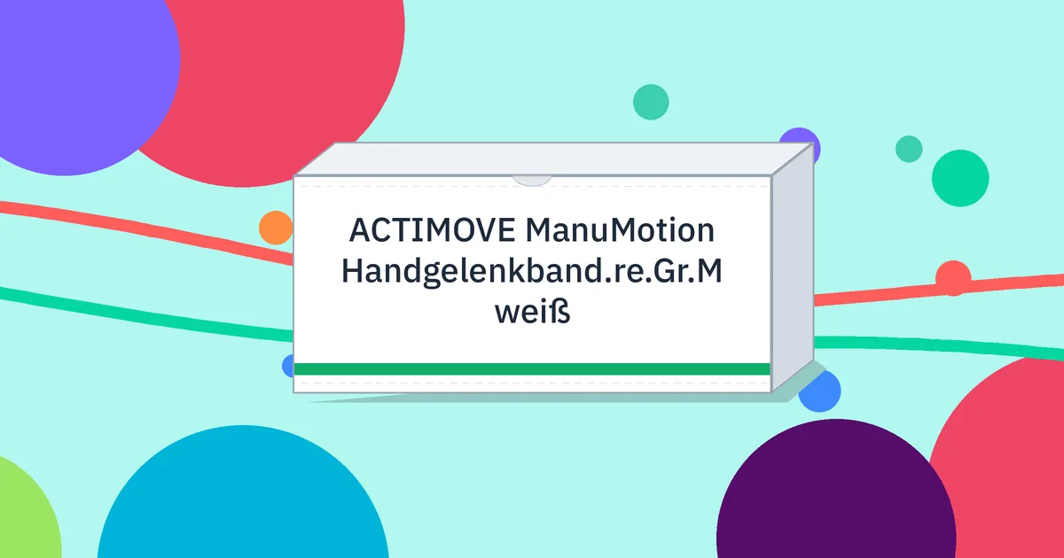 Symbolbild: Packung mit der Aufschrift ACTIMOVE ManuMotion Handgelenkband.re.Gr.M weiß (PZN 17948269) – Verfügbarkeit und Bezug in Apotheken in Frankfurt am Main