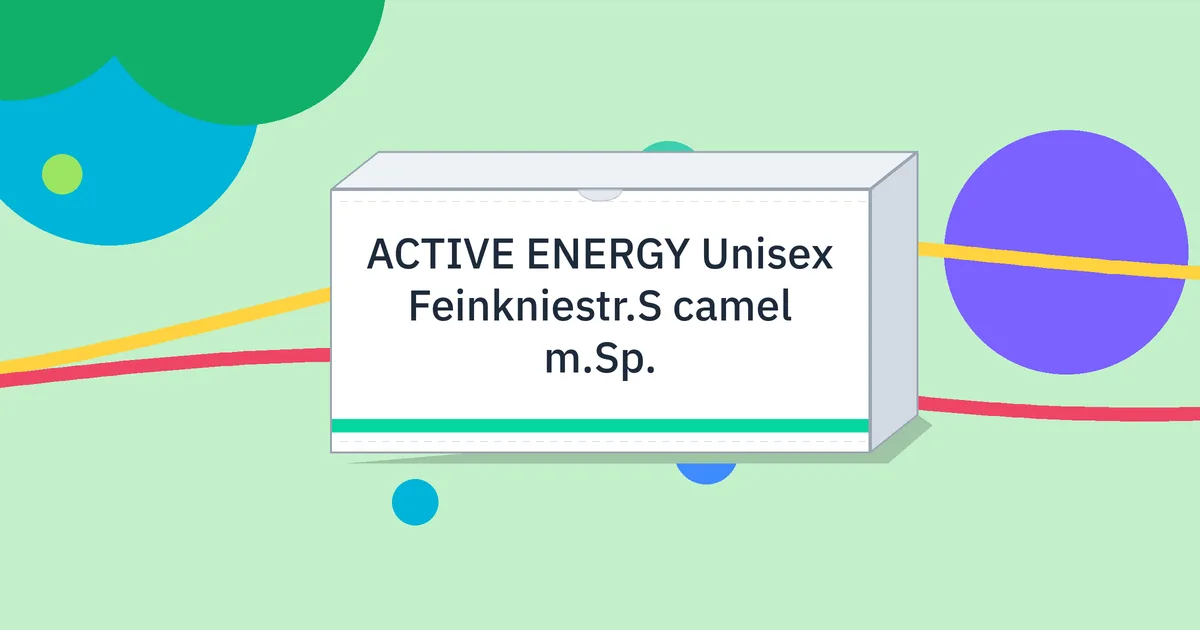 Symbolbild: Packung mit der Aufschrift ACTIVE ENERGY Unisex Feinkniestr.S camel m.Sp. (PZN 06448368) – Verfügbarkeit und Bezug in Apotheken in Frankfurt am Main