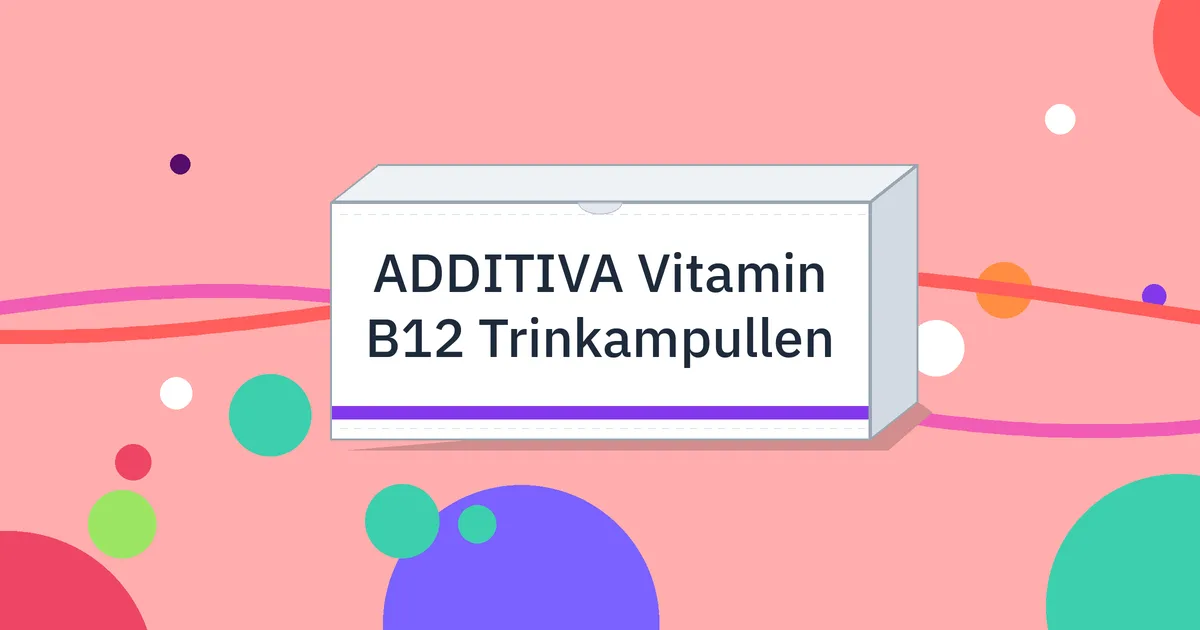 Symbolbild: Packung mit der Aufschrift ADDITIVA Vitamin B12 Trinkampullen (PZN 19405768) – Verfügbarkeit und Bezug in Apotheken in Frankfurt am Main