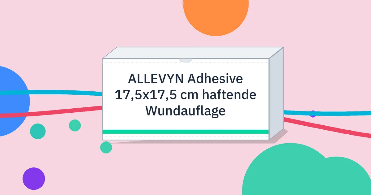 Symbolbild: Packung mit der Aufschrift ALLEVYN Adhesive 17,5x17,5 cm haftende Wundauflage (PZN 19863206) – Verfügbarkeit und Bezug in Apotheken in Frankfurt am Main