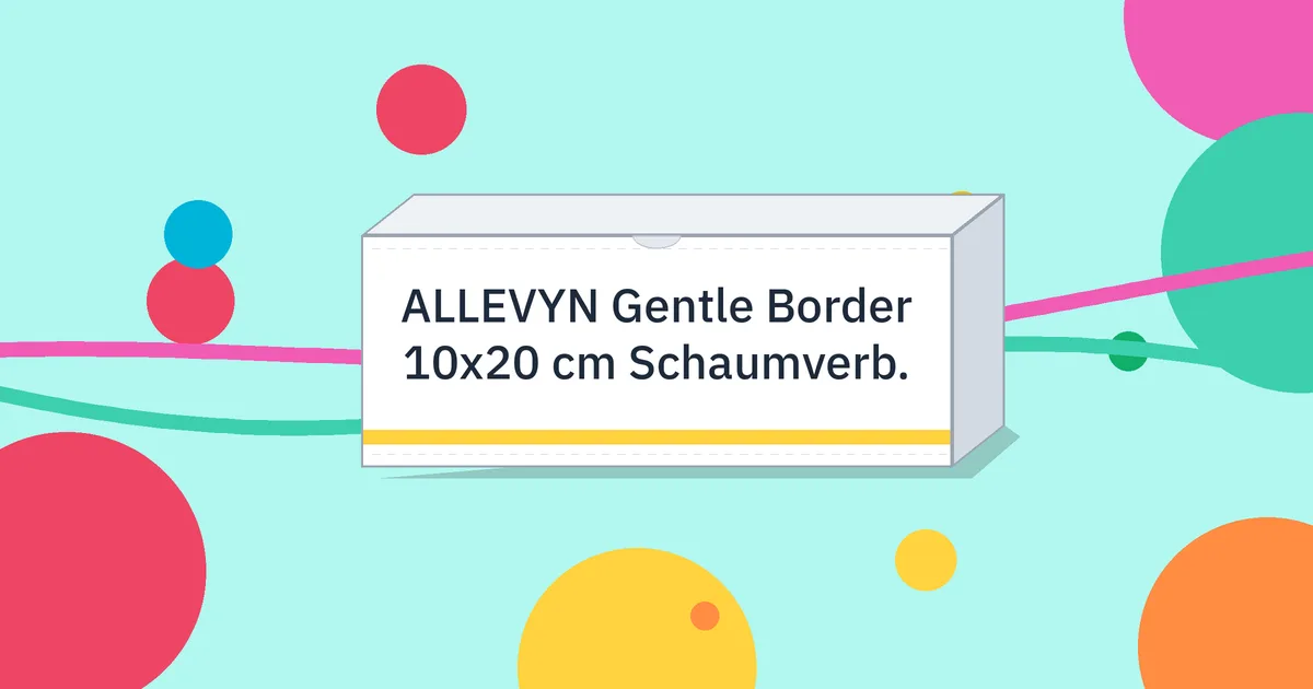 Symbolbild: Packung mit der Aufschrift ALLEVYN Gentle Border 10x20 cm Schaumverb. (PZN 17548877) – Verfügbarkeit und Bezug in Apotheken in Frankfurt am Main