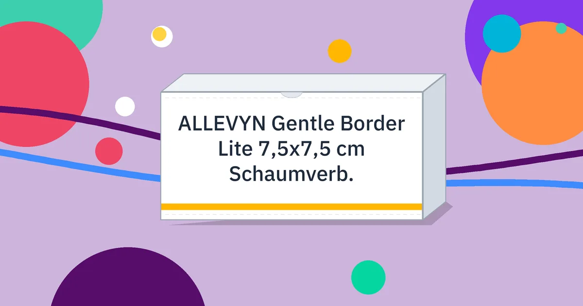 Symbolbild: Packung mit der Aufschrift ALLEVYN Gentle Border Lite 7,5x7,5 cm Schaumverb. (PZN 02173207) – Verfügbarkeit und Bezug in Apotheken in Frankfurt am Main