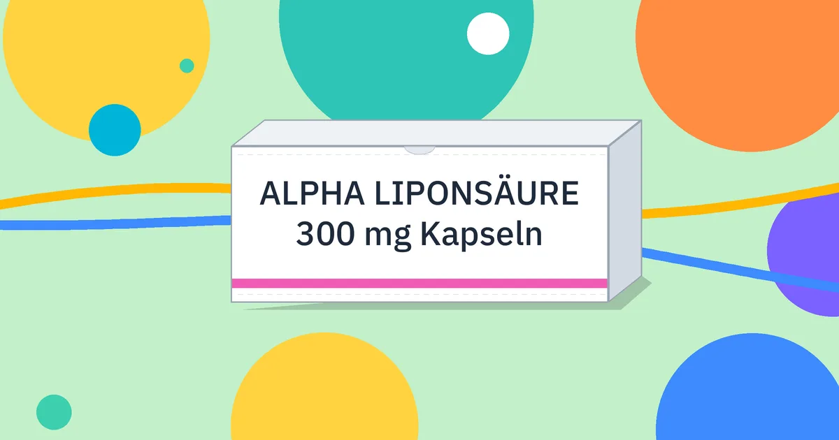 Symbolbild: Packung mit der Aufschrift ALPHA LIPONSÄURE 300 mg Kapseln (PZN 09304799) – Verfügbarkeit und Bezug in Apotheken in Frankfurt am Main