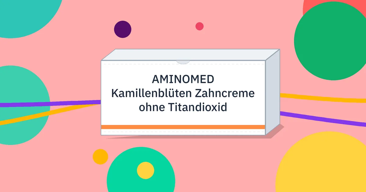Symbolbild: Packung mit der Aufschrift AMINOMED Kamillenblüten Zahncreme ohne Titandioxid (PZN 16850083) – Verfügbarkeit und Bezug in Apotheken in Frankfurt am Main