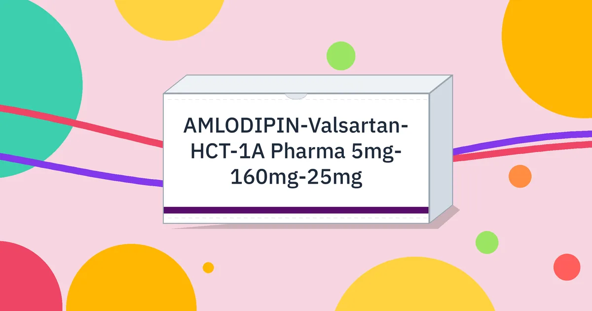 Symbolbild: Packung mit der Aufschrift AMLODIPIN-Valsartan-HCT-1A Pharma 5mg-160mg-25mg (PZN 16003207) – Verfügbarkeit und Bezug in Apotheken in Frankfurt am Main
