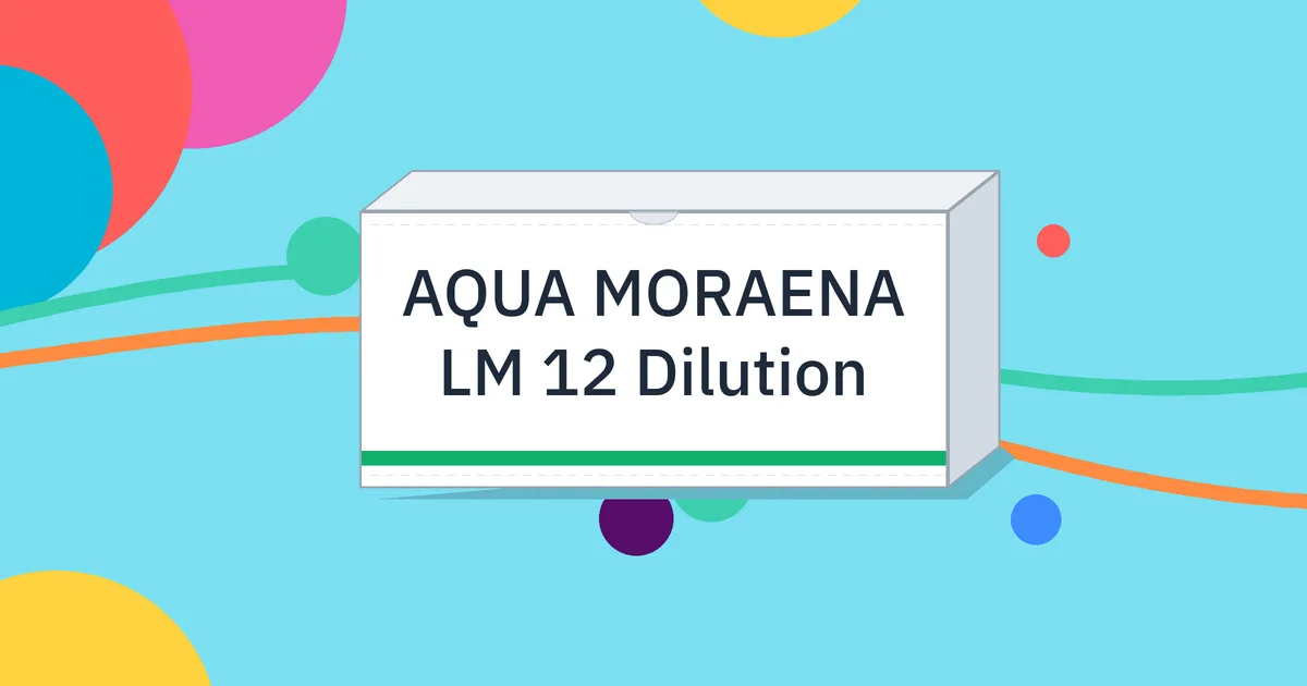 Symbolbild: Packung mit der Aufschrift AQUA MORAENA LM 12 Dilution (PZN 13755361) – Verfügbarkeit und Bezug in Apotheken in Frankfurt am Main