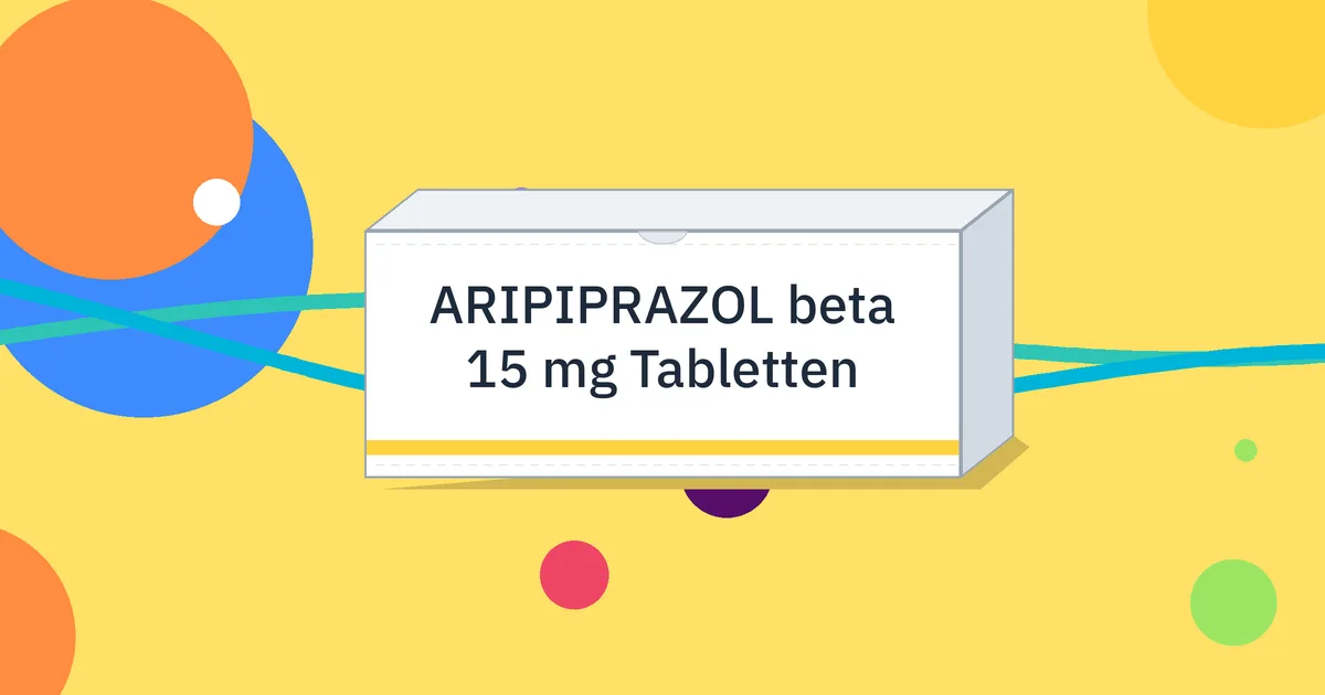 Symbolbild: Packung mit der Aufschrift ARIPIPRAZOL beta 15 mg Tabletten (PZN 10784474) – Verfügbarkeit und Bezug in Apotheken in Frankfurt am Main