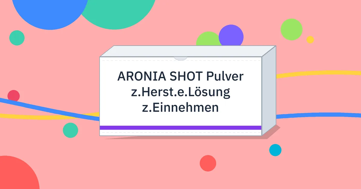 Symbolbild: Packung mit der Aufschrift ARONIA SHOT Pulver z.Herst.e.Lösung z.Einnehmen (PZN 11098628) – Verfügbarkeit und Bezug in Apotheken in Frankfurt am Main