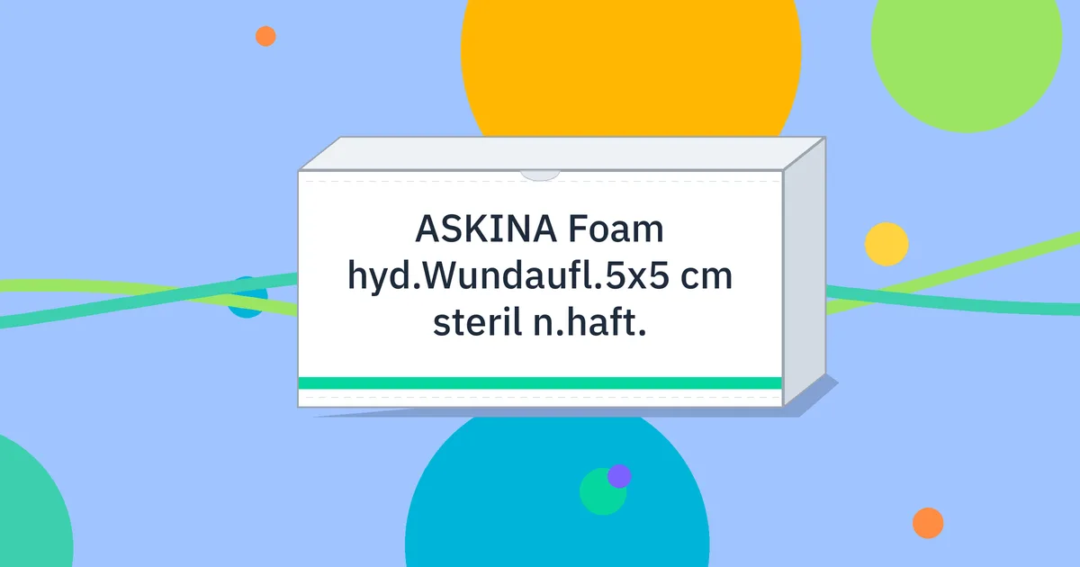 Symbolbild: Packung mit der Aufschrift ASKINA Foam hyd.Wundaufl.5x5 cm steril n.haft. (PZN 19194484) – Verfügbarkeit und Bezug in Apotheken in Frankfurt am Main