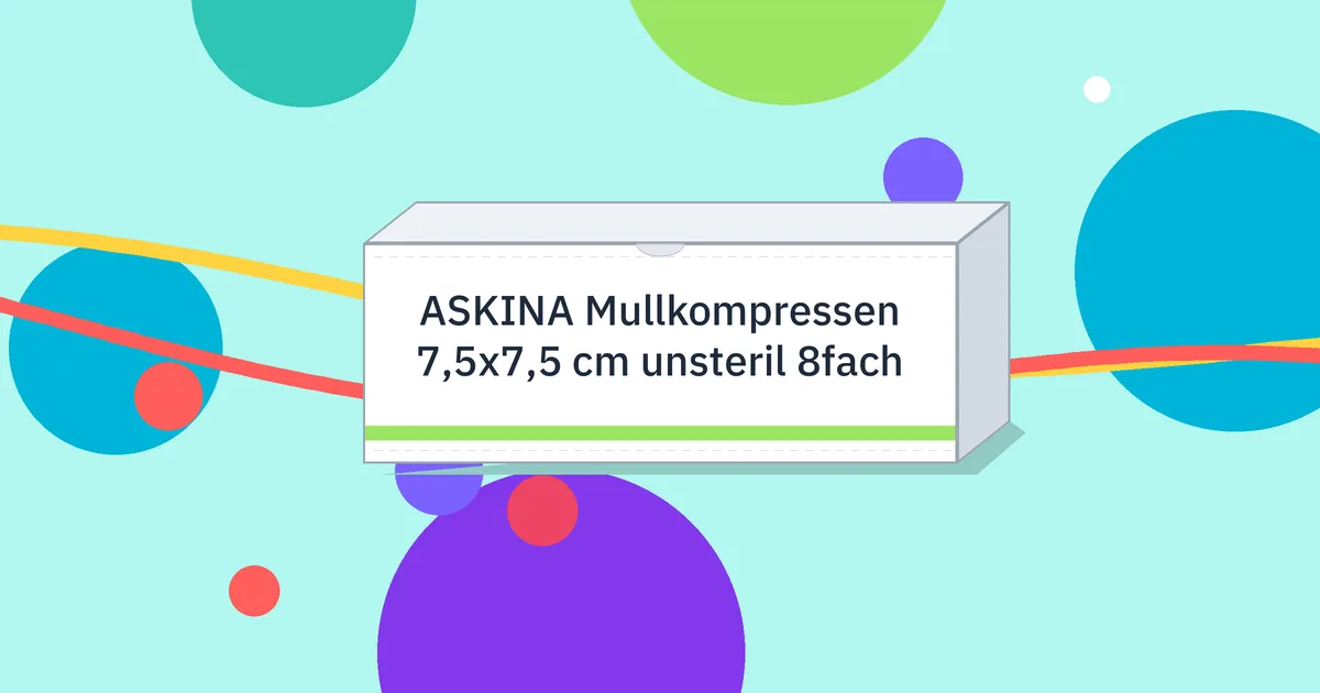 Symbolbild: Packung mit der Aufschrift ASKINA Mullkompressen 7,5x7,5 cm unsteril 8fach (PZN 11310732) – Verfügbarkeit und Bezug in Apotheken in Frankfurt am Main