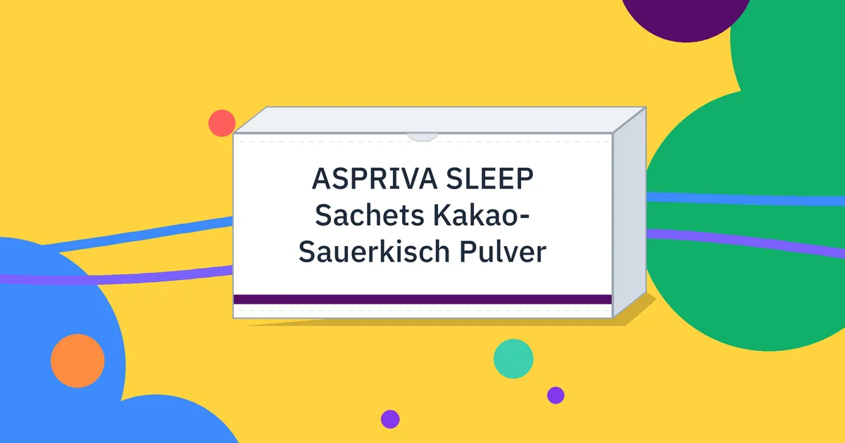 Symbolbild: Packung mit der Aufschrift ASPRIVA SLEEP Sachets Kakao-Sauerkisch Pulver (PZN 19270268) – Verfügbarkeit und Bezug in Apotheken in Frankfurt am Main