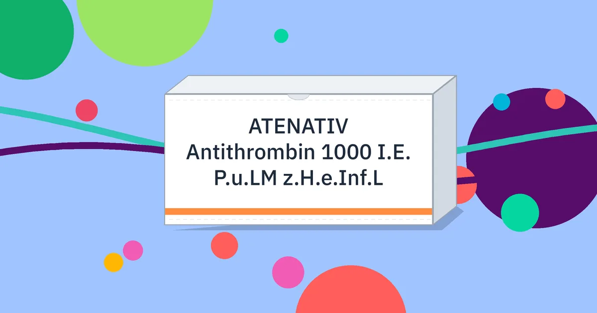 Symbolbild: Packung mit der Aufschrift ATENATIV Antithrombin 1000 I.E. P.u.LM z.H.e.Inf.L (PZN 03476105) – Verfügbarkeit und Bezug in Apotheken in Frankfurt am Main
