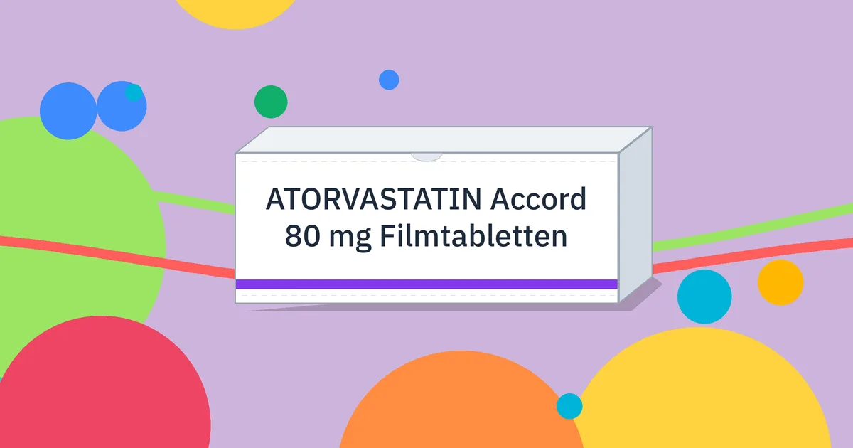 Symbolbild: Packung mit der Aufschrift ATORVASTATIN Accord 80 mg Filmtabletten (PZN 13980750) – Verfügbarkeit und Bezug in Apotheken in Frankfurt am Main