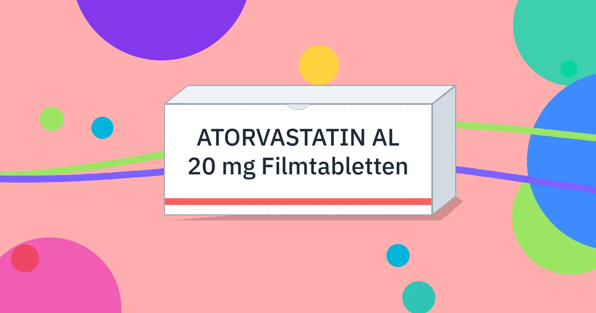 Symbolbild: Packung mit der Aufschrift ATORVASTATIN AL 20 mg Filmtabletten (PZN 09281851) – Verfügbarkeit und Bezug in Apotheken in Frankfurt am Main